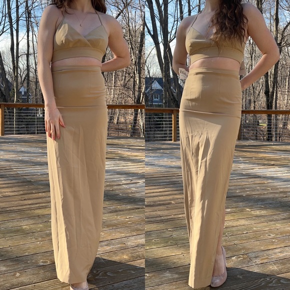 Anthropologie | Dresses | Nwt Fame And Partners 2 Piece Tan Beige Prom ...